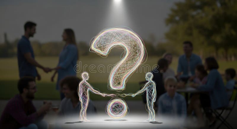Abstract Figures Holding Question Mark in Outdoor Park Gathering Stock ...