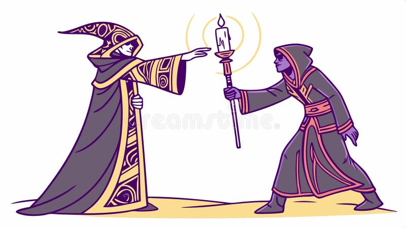 Abstract Figures Interacting with Staff Magic Fantasy Vector Design ...