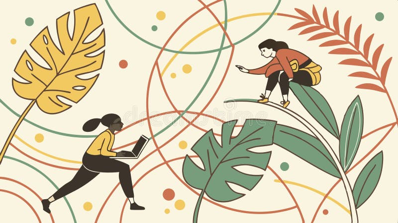 Abstract Figures Running through Tropical Foliage Vector Design ...