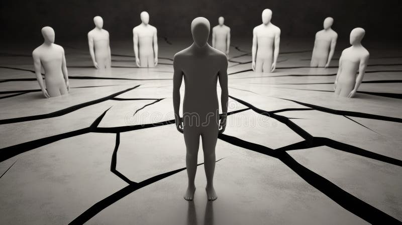 Abstract Figures Stand on Cracked Ground, Symbolizing Isolation and ...
