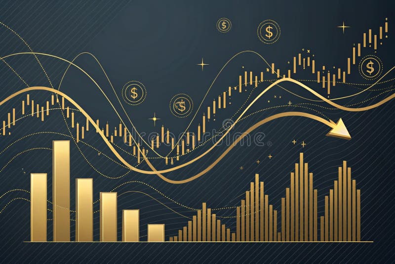 Abstract Financial Chart with Golden Elements on a Dark Background ...