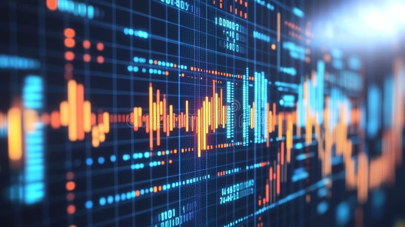 Abstract Financial Chart with Red and Orange Data, Glowing Blue Digital ...