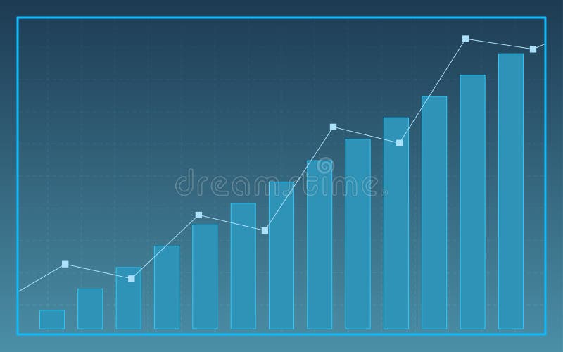 Abstract Financial Chart with Uptrend Line Graph and Bar Chart on Blue ...