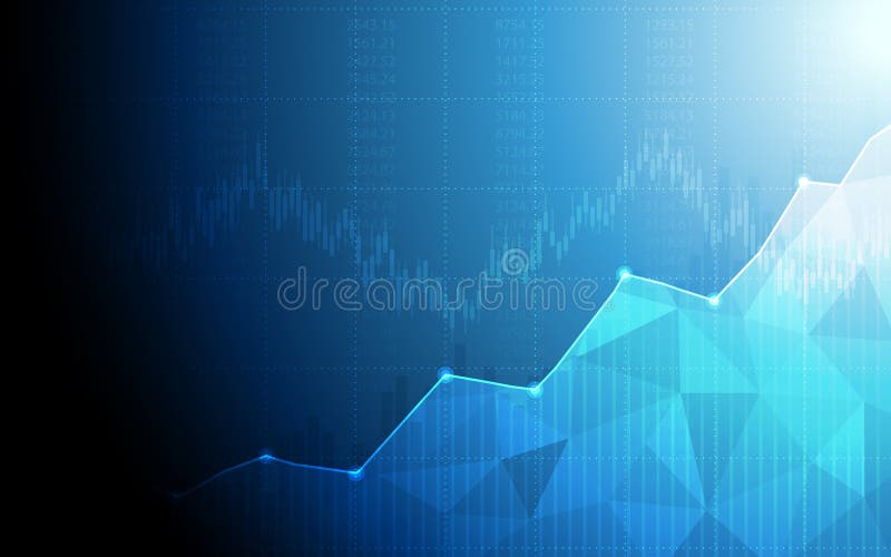 Abstract Financial Chart with Uptrend Line Graph and Polygon on Blue ...