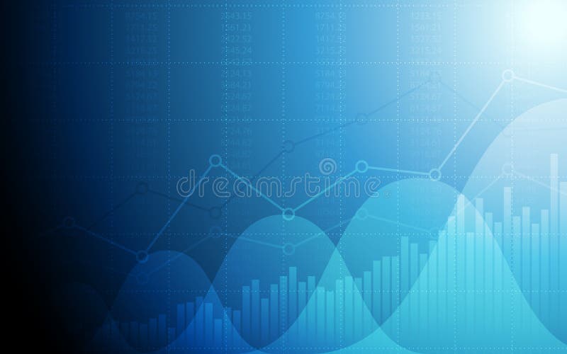 Abstract Financial Chart with Uptrend Line Graph and Wave on Blue Color ...