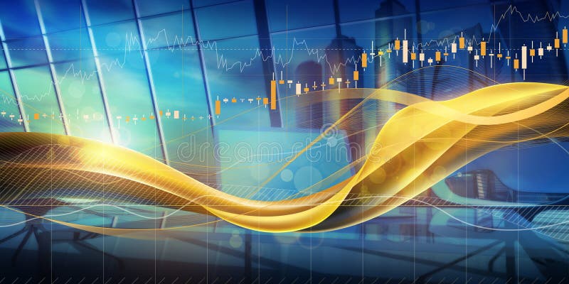 Abstract Financial Curve Graph and City Architecture Background. Stock ...