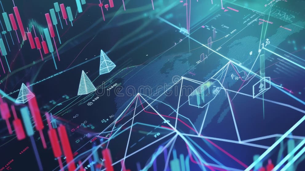Abstract Financial Data Visualization with 3D Graphs Stock Illustration ...