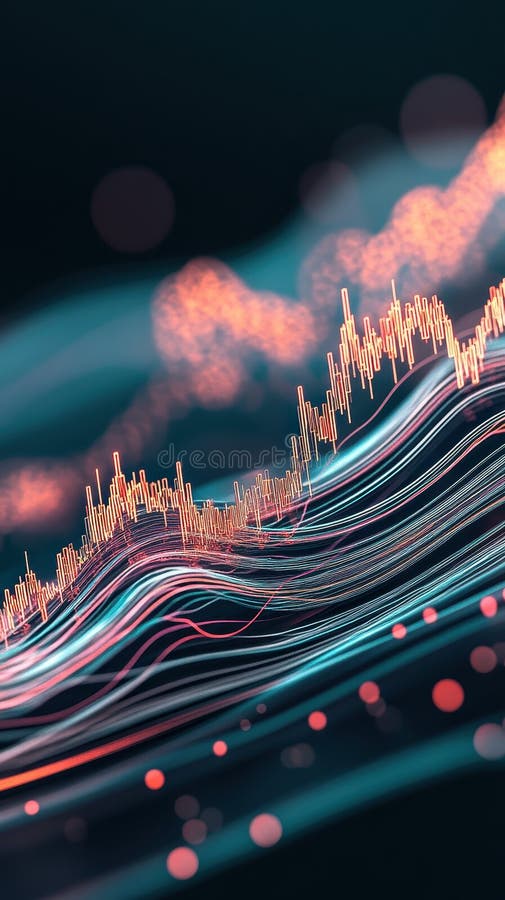 Abstract Financial Data Visualization with Glowing Lines and Upward Trend, Representing Digital ...