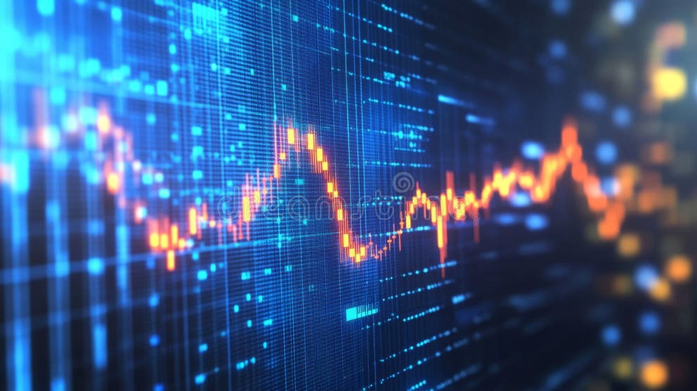 Abstract Financial Data Visualization with Orange and Blue Graphs Stock ...