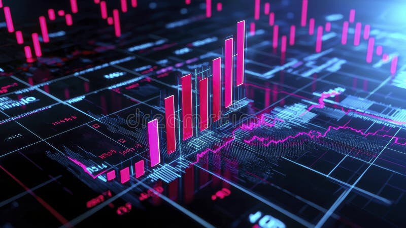 Abstract Financial Data Visualization Pink and Blue 3D Render Stock ...