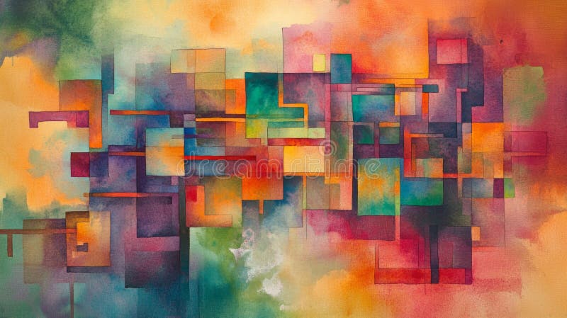 Abstract Financial Flow Watercolor Algorithm with Squares and Lines for ...