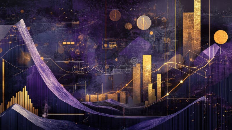 Abstract Financial Graph and Chart Illustration with Golden Elements on ...