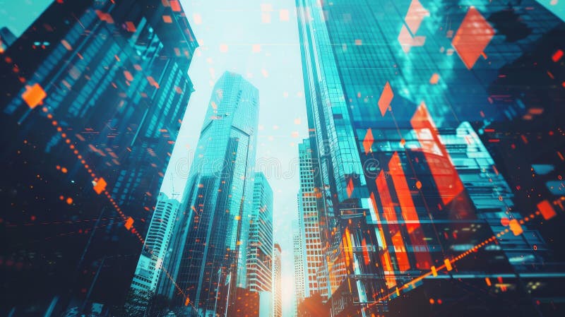 Abstract Financial Graphs Amidst a Modern City Skyline Stock Photo ...