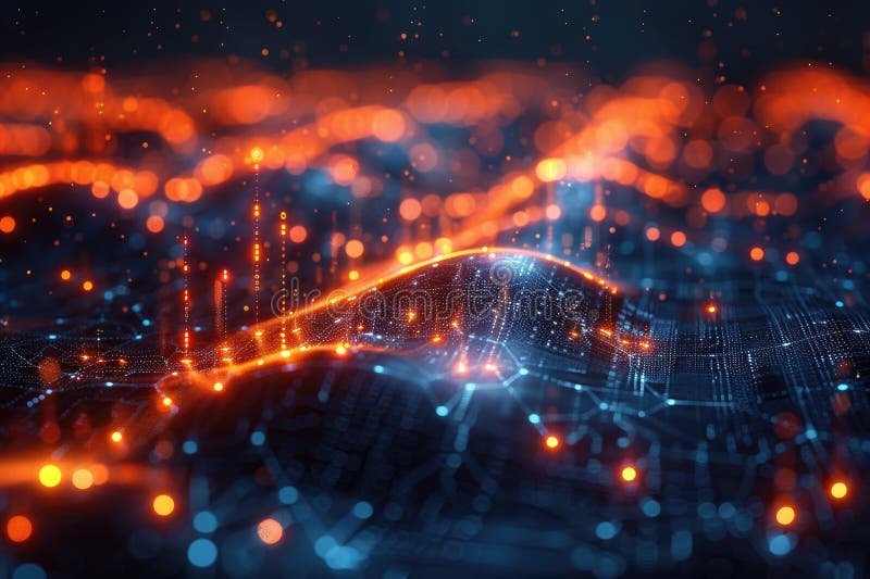 Abstract Financial Growth Chart on Dark Blue Background with Glowing O ...