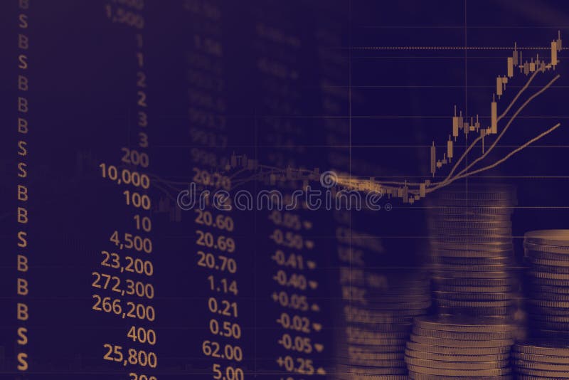 Abstract Financial Stock Numbers Chart with Graph and Stack of Coins in ...