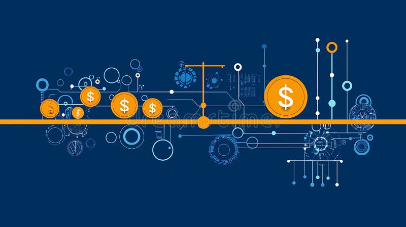 Abstract Financial Technology Concept with Dollar Coins on Circuit ...