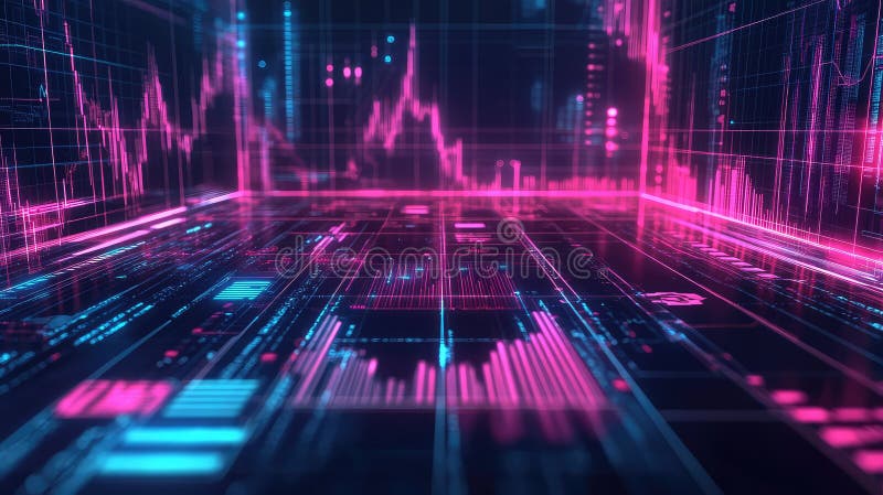 Abstract Financial Technology Data Processing Displaying Market Graphs ...
