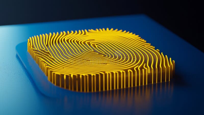 Abstract Fingerprint - 3D Render - Yellow Lines on Blue Background ...