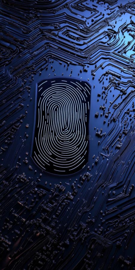 Abstract Fingerprint Design on Circuit Board Background in Blue Color ...