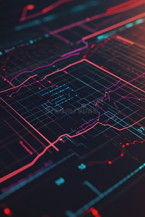 Abstract Fintech Emblem on a Dark Gradient Background with Glowing Data ...