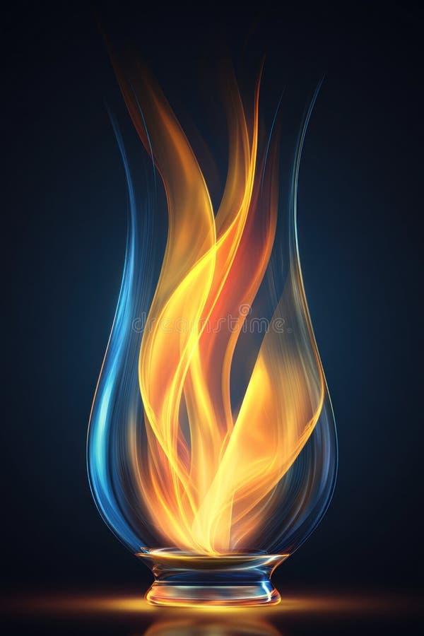 Abstract Fire Burning Inside a Glass Vase on Dark Background Stock ...