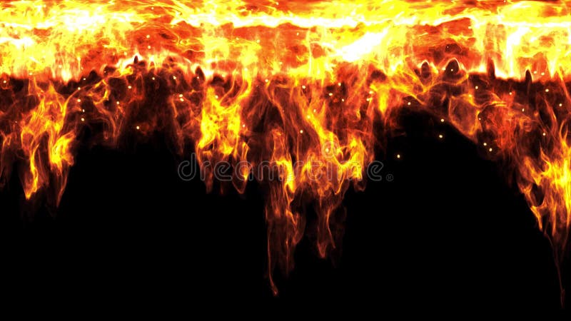 Abstract Fire Curtain Wall Burning from the Sky with Flame Spark and ...