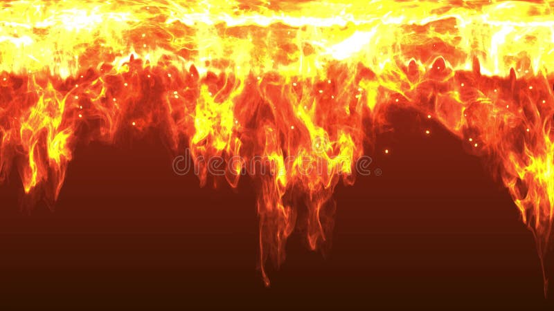 Abstract Fire Curtain Wall Burning from the Sky with Flame Spark and ...