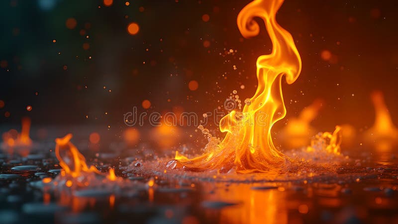 Abstract Fire Flames with Water Droplets Effect Stock Illustration ...