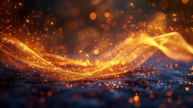 Abstract Fire Gold Wave Shapes on Dark Background Stock Illustration ...