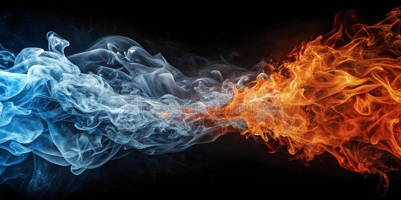 Abstract Fire and Ice Flames Intertwining on Dark Background Creative ...