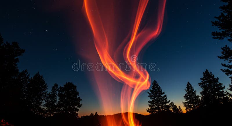 Abstract Fire Light Painting at Night Stock Illustration - Illustration ...