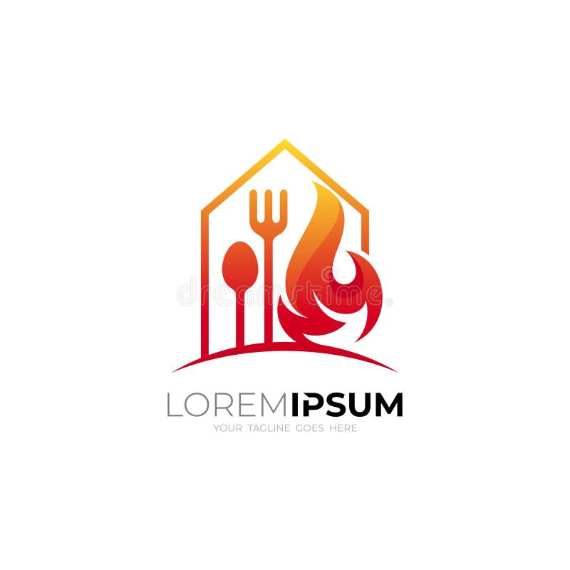 Abstract Fire Logo and Building Design Combination, Colorful Style ...