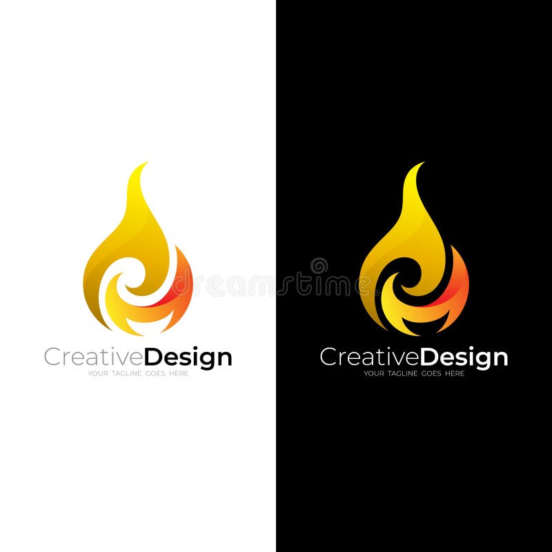Abstract Fire Logo with Simple Design Template, 3d Colorful Stock ...