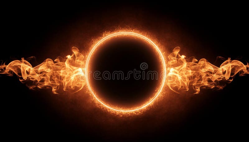 Abstract Fire Round Shape with Bright Orange Flames on Black Background ...