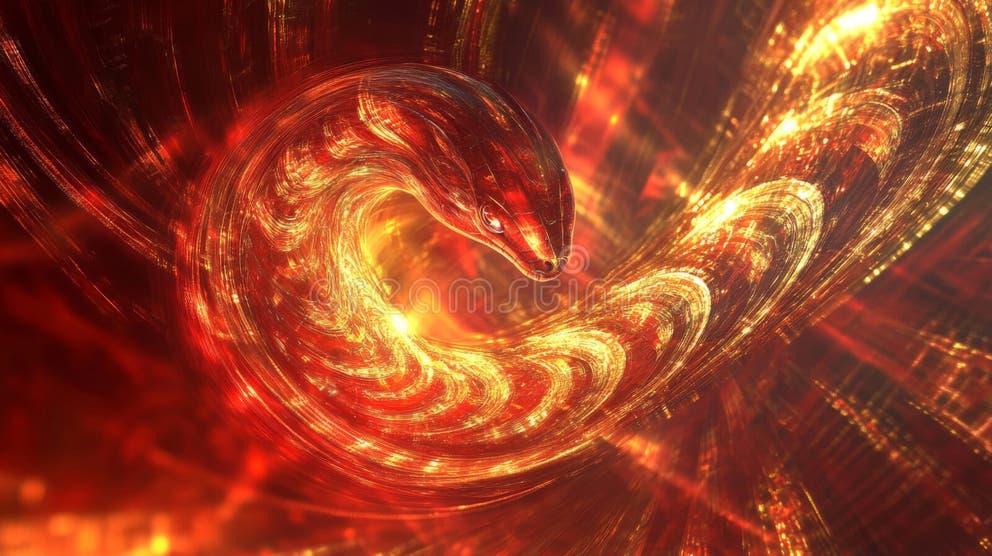Abstract Fire Serpent in a Swirling Vortex of Gold and Red Stock ...