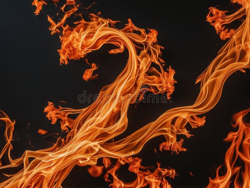 Abstract Fire Shape Vibrant Orange Flames Burning Effect on Black ...