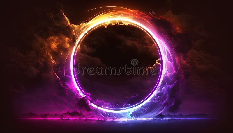 Abstract Fire and Smoke Background with Circle Frame for Text or ...