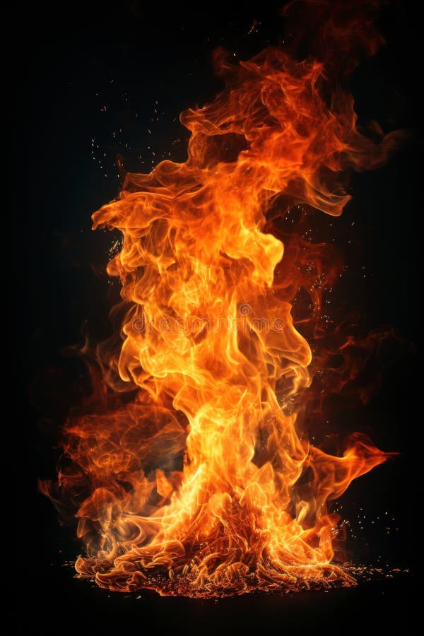 Abstract Fire and Smoke at Night, Vertical View of Bonfire or Burning ...
