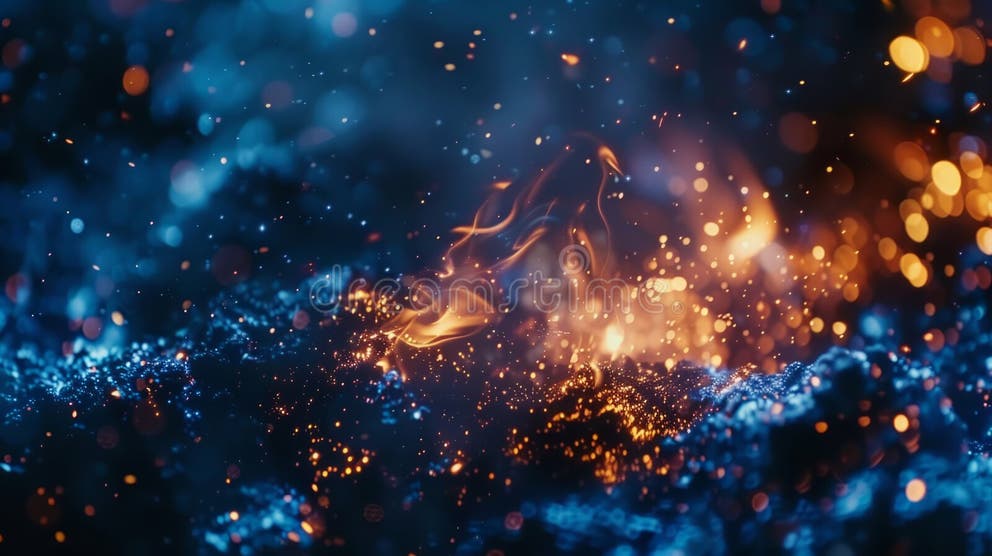 Abstract Fire Sparkles: Dynamic Orange Flames on Blue, Magical Backdrop ...
