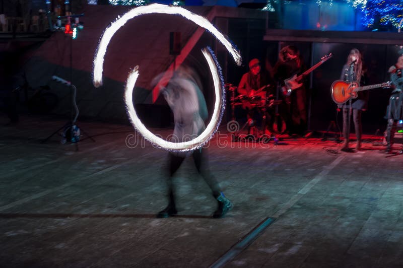 Abstract Fire Trails on a Fire Show Stock Photo - Image of night ...