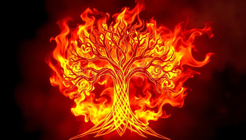 Abstract Fire Tree Design, Fiery and Artistic Representation Generative ...