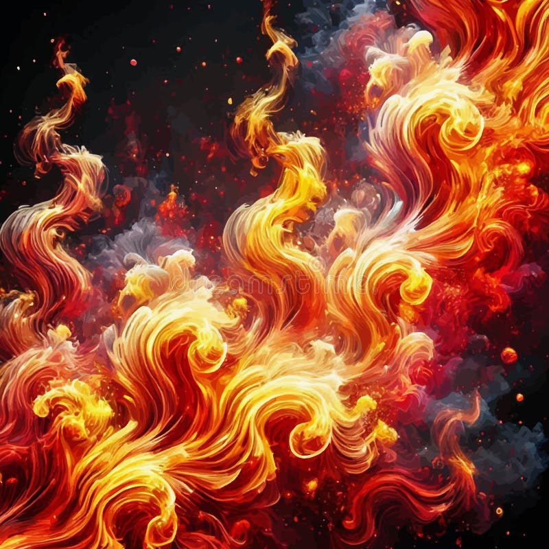 Abstract Fire Vector Background Featuring Swirling Flames, Glowing ...