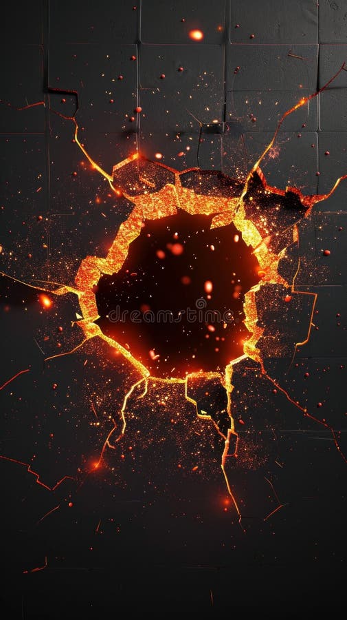 Abstract Firewall Failure: Minimalist Orange Outline W/ Breach Hole ...