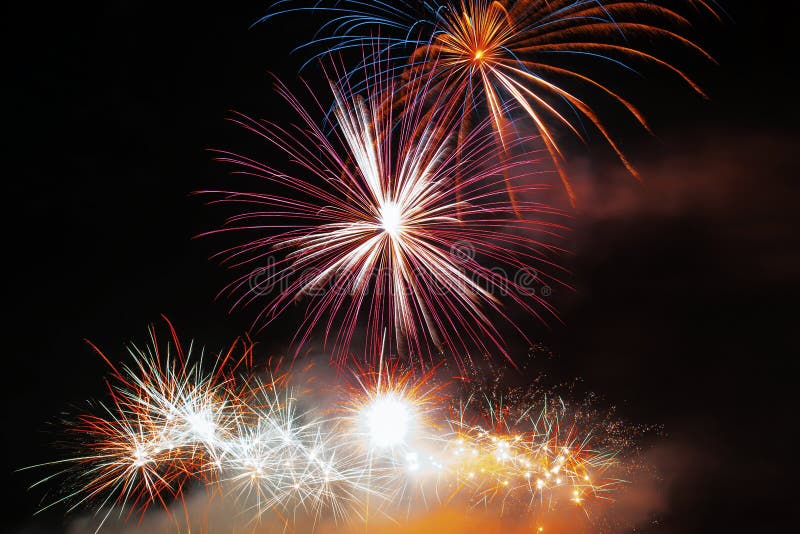 Abstract Fireworks in the Dark Sky Stock Photo - Image of carnival ...