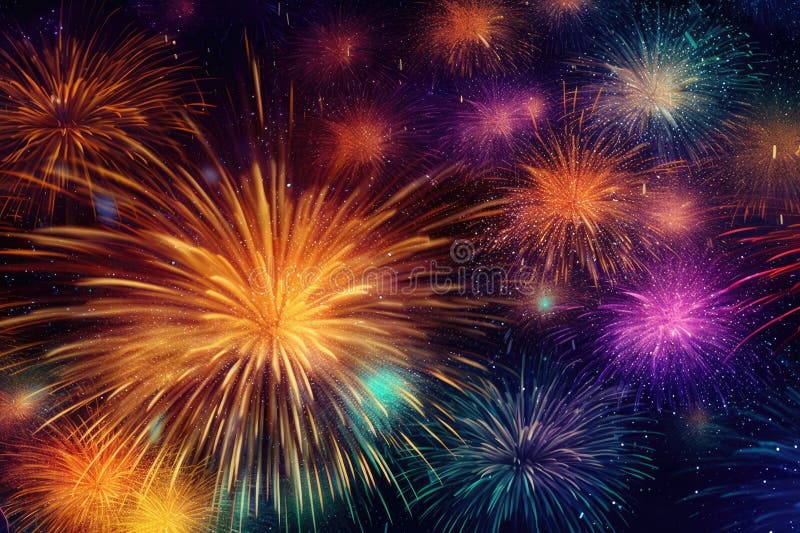 Abstract Fireworks: Vibrant Panorama Capturing the Explosive Bursts of ...