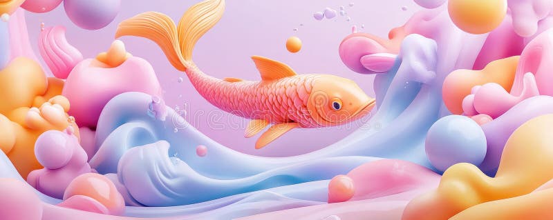 Abstract Fish with Bold Geometric Patterns and Vibrant Colors, Floating ...