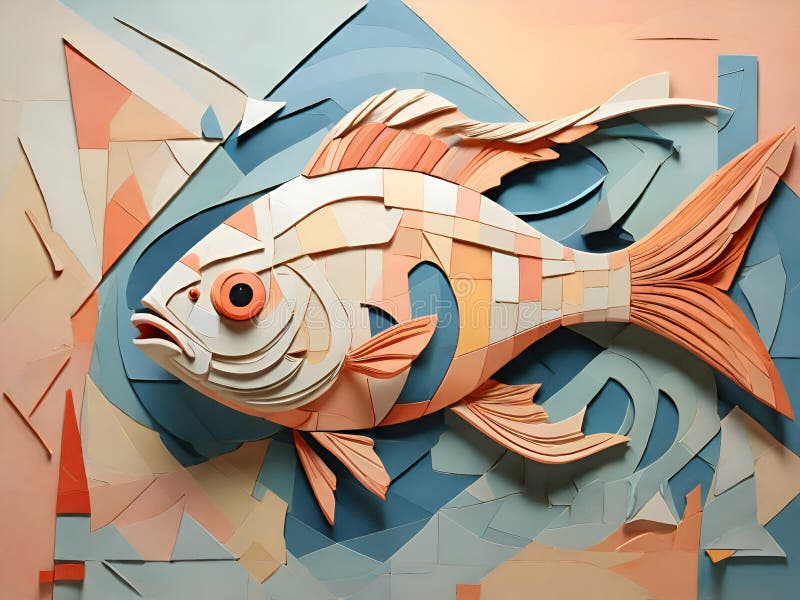 Abstract Fish in Cubism Style Pastel Colors Stock Illustration ...
