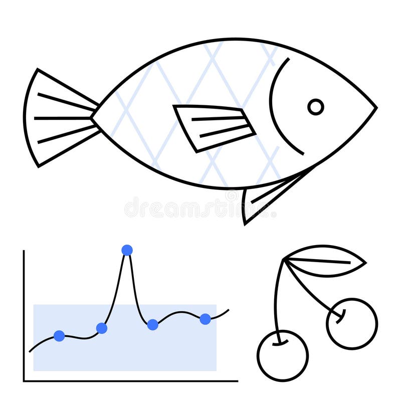 Abstract Fish with Graph and Cherry Elements Symbolizing Balance and ...