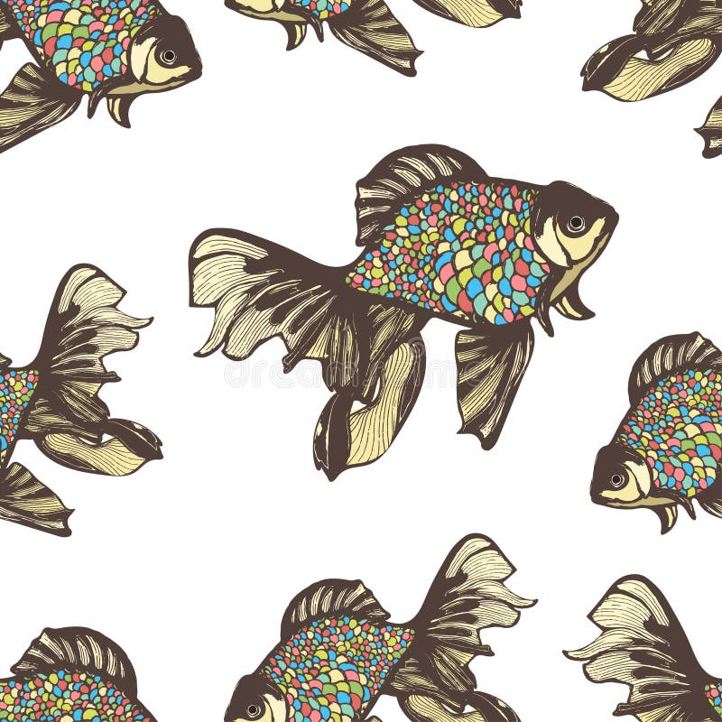 Abstract Fish Sketch Seamless Pattern, Hand Drawing, Vector Background ...