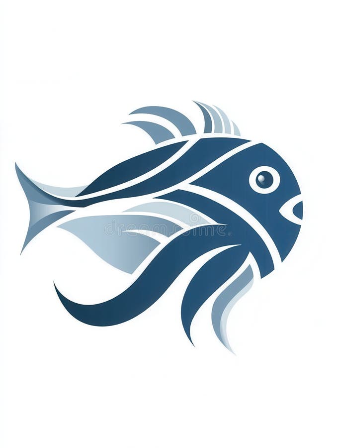 Abstract Fish Logo Featuring Wave Patterns in Cool Blue Tones with a ...